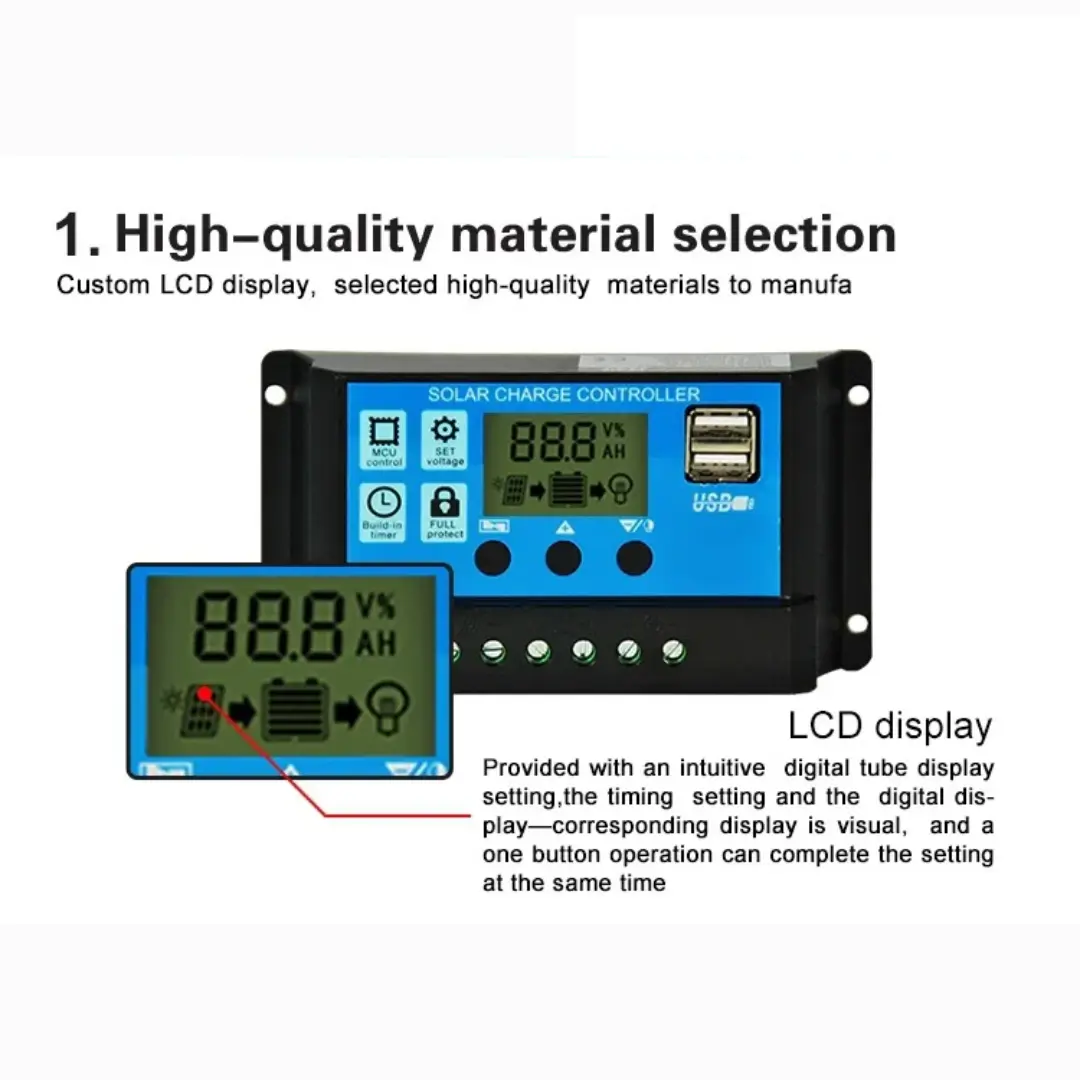 Charge Controller 10A Solar - Smart PWM Regulator With LCD Screen ...
