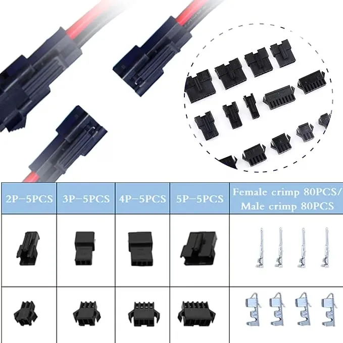 JST SM 2.54mm Pitch Connector Assortment Kit – 200 Pcs Male/Female ...